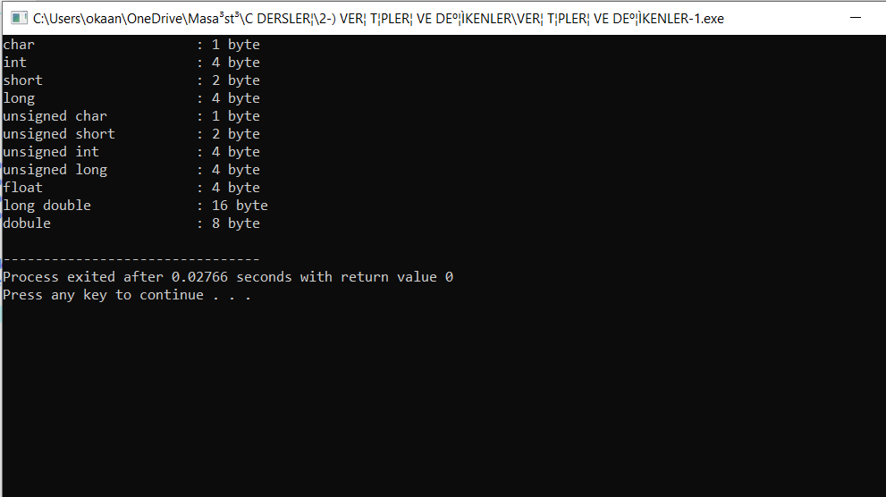 C Dili Veri Tipleri Ve Değişkenler - Kod Blokları